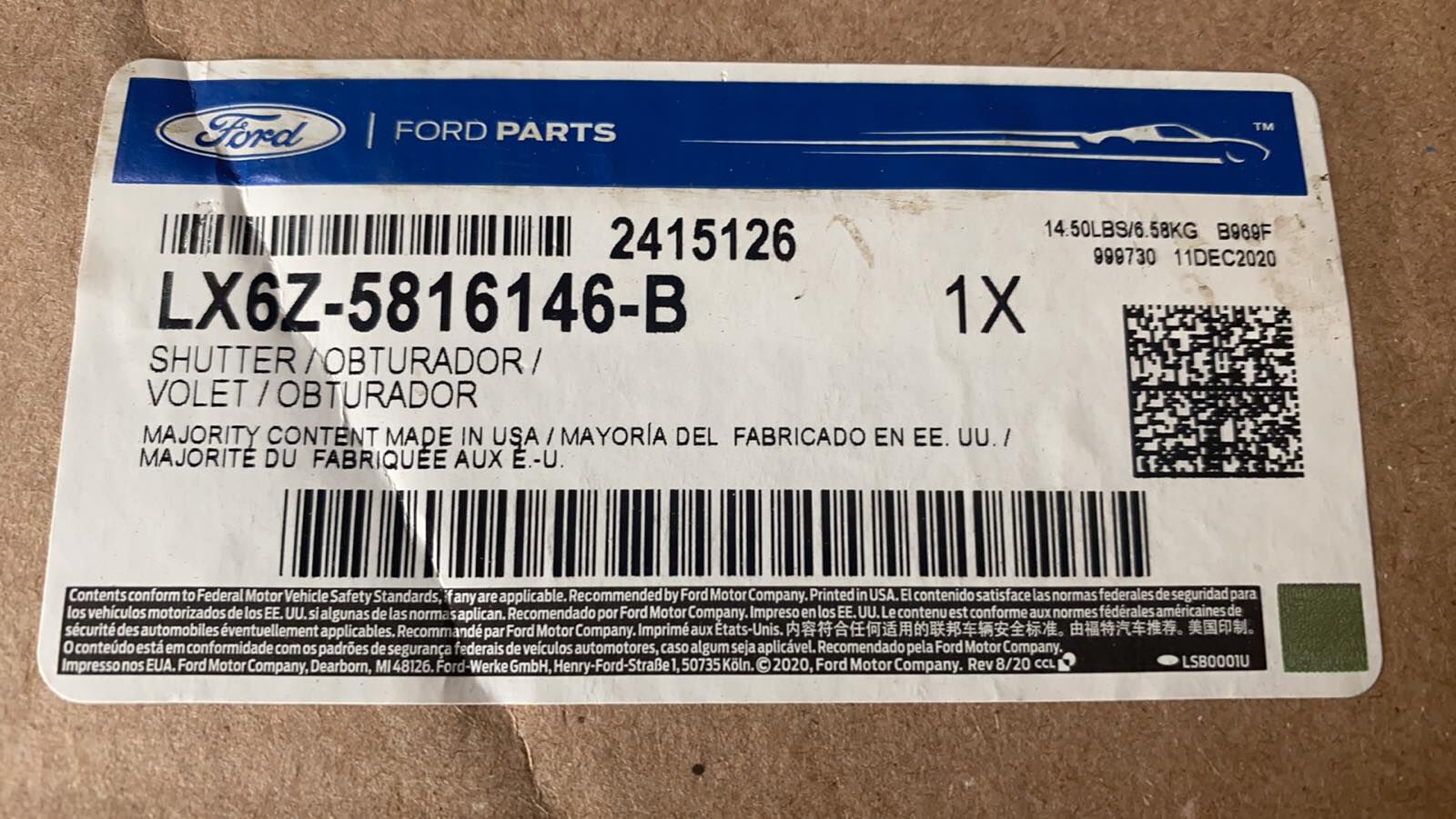 Панель радиатора – жалюзи Ford (парт номер - LX6Z5816146B): купить ...